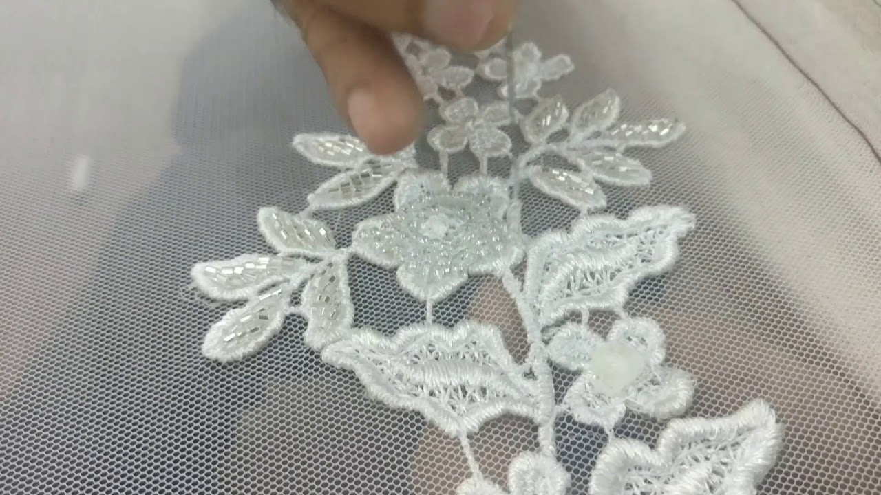Lacework using Silver Cut Beads for a Wedding Gown - YouTube