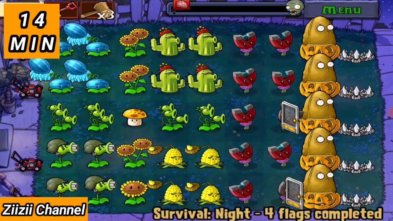 SURVIVAL || Plants Vs Zombies (NIGHT) 4 flags completed - YouTube