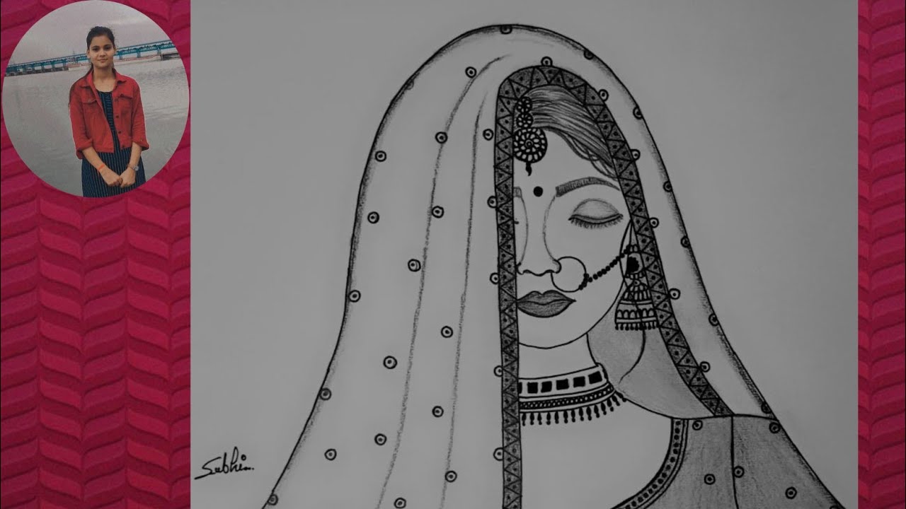 How to draw a Girl Traditional Dulhan -Pencil sketch, Girl drawing for ...