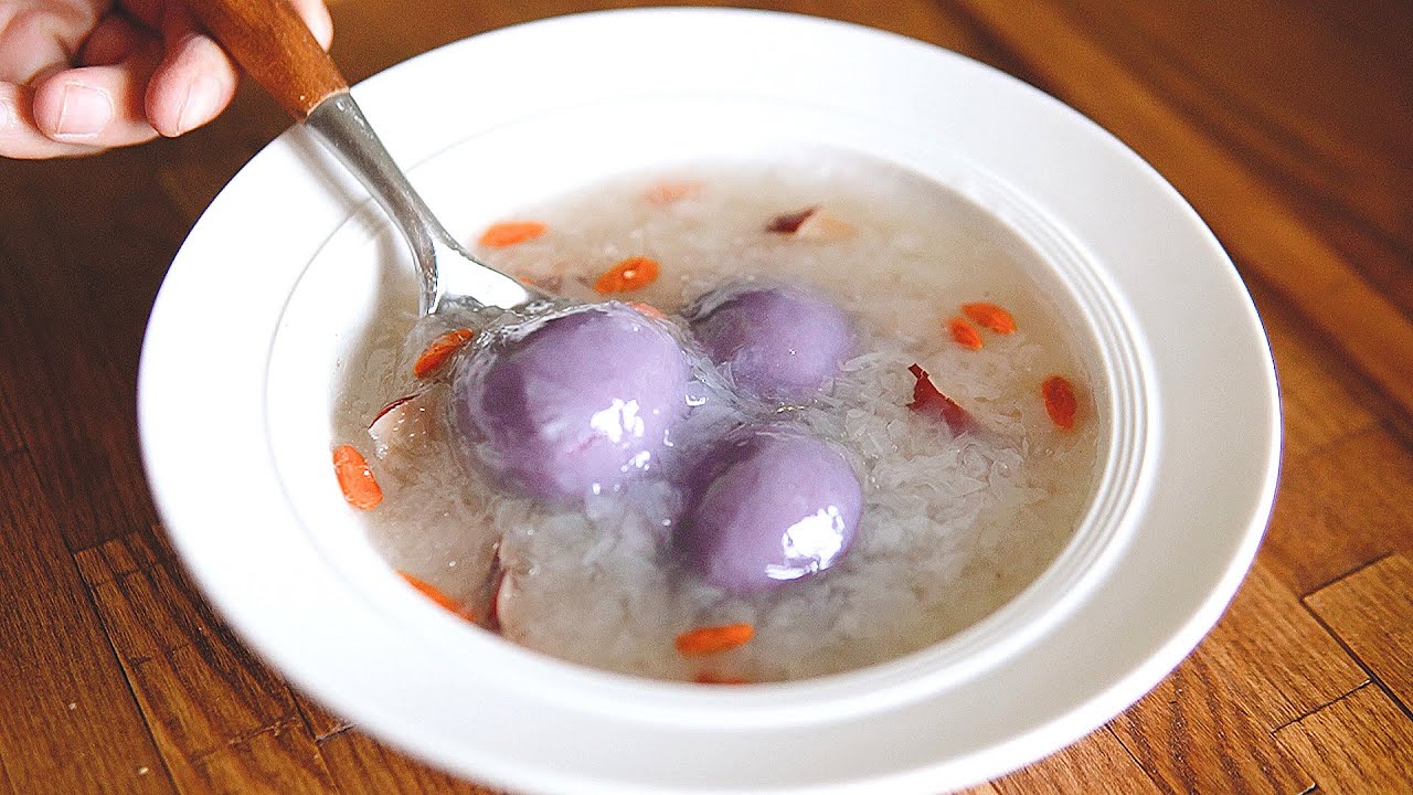 「素食」10分钟出胶质‼️元宵节养颜银耳汤圆 |【Vegan】Homemade Purple Yam Tangyuan (Rice Ball ...