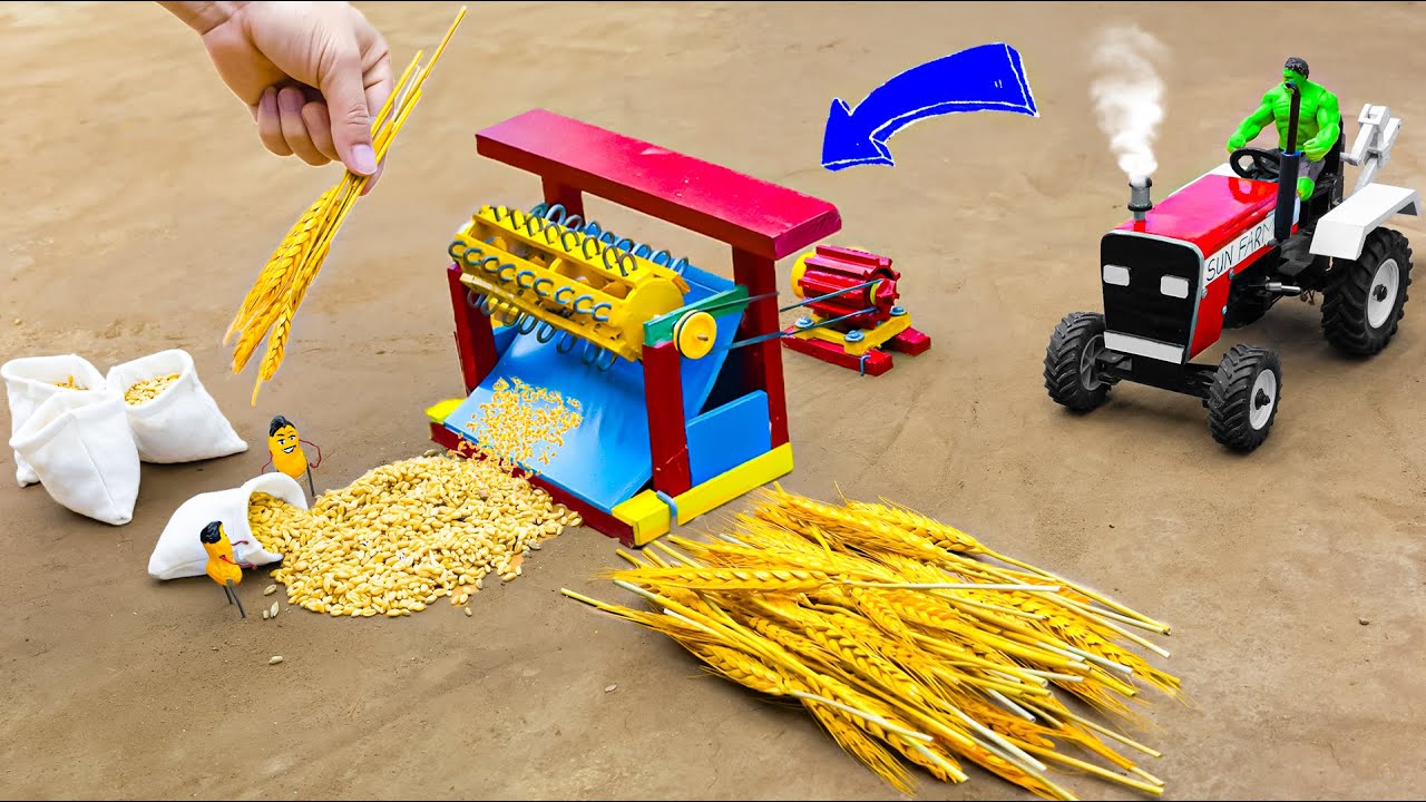 Diy tractor making mini threshing machine | toy tractors working on the ...
