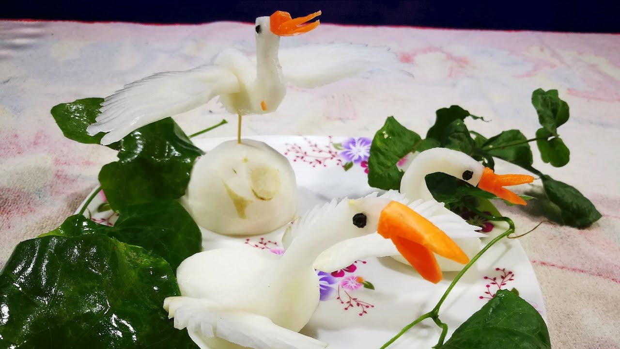 Radish & Carrot carving In to Swan - Vegetable Art Cutting Design ...