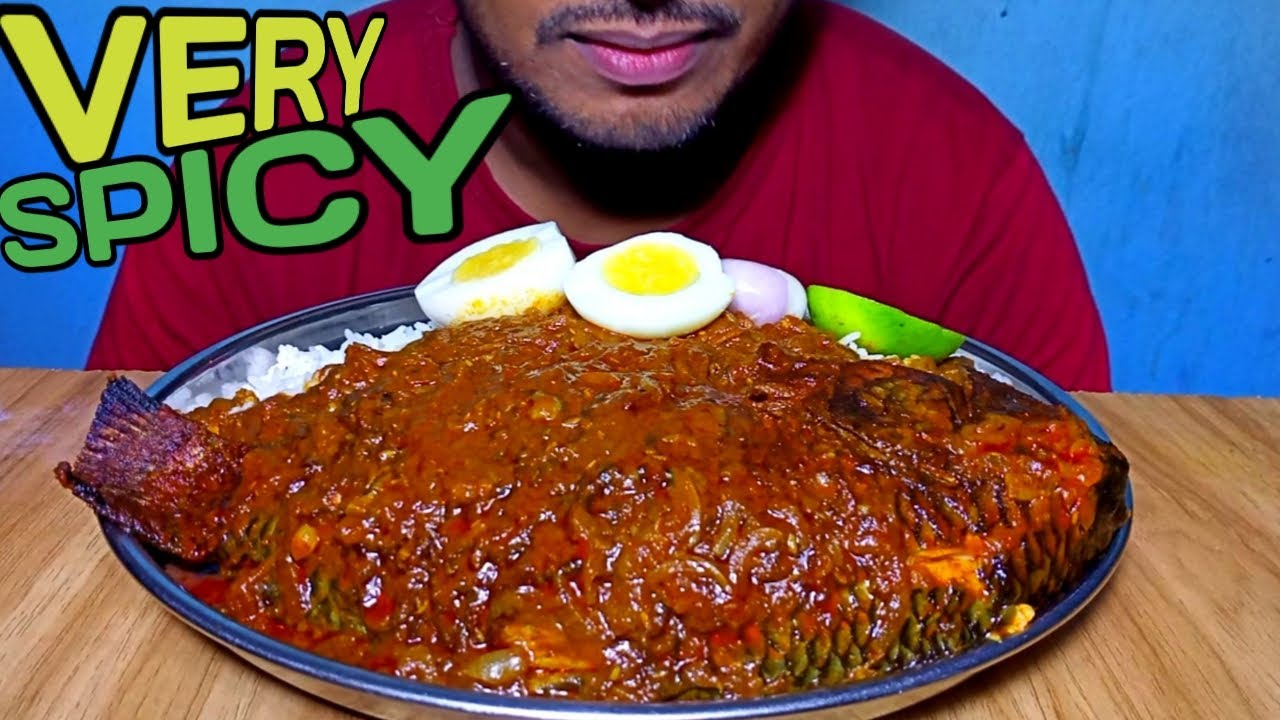 Eating Spicy Whole Fish Curry & Rice - YouTube
