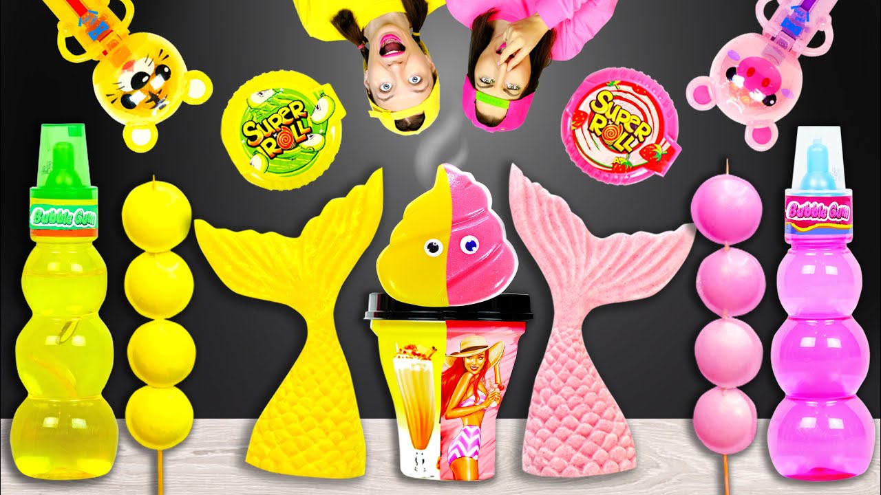 PINK FOOD VS YELLOW FOOD 핑크색 노란색 디저트 챌린지 by Pico Pocky - YouTube