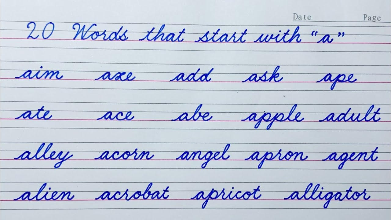 20 English words that start with a | Cursive handwriting practice | How to write in cursive ...