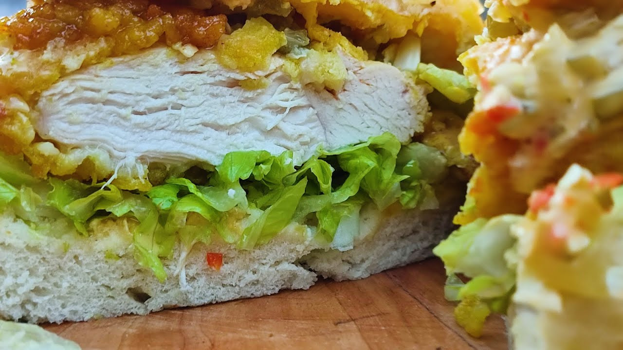 Super crispy chicken & magic bread sandwich with mustard sauce🔥 relaxing ASMR cooking - YouTube