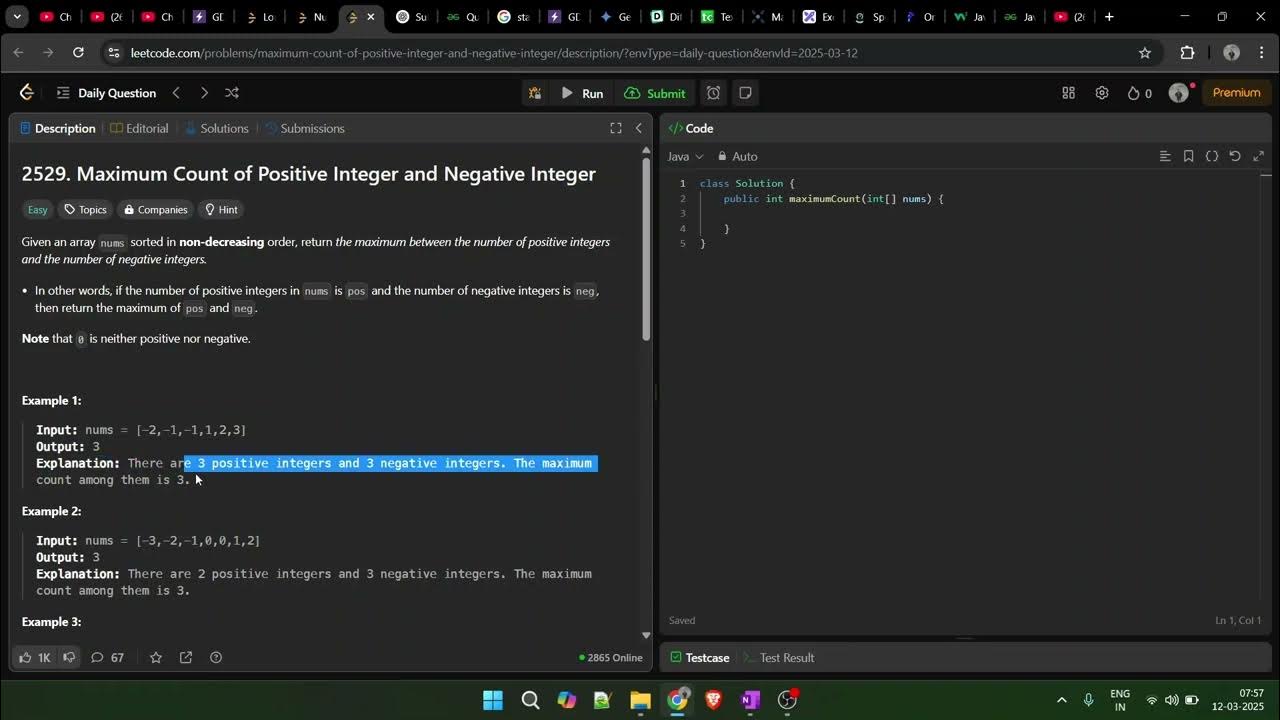 2529. Maximum Count of Positive Integer and Negative Integer in Tamil in Java - YouTube