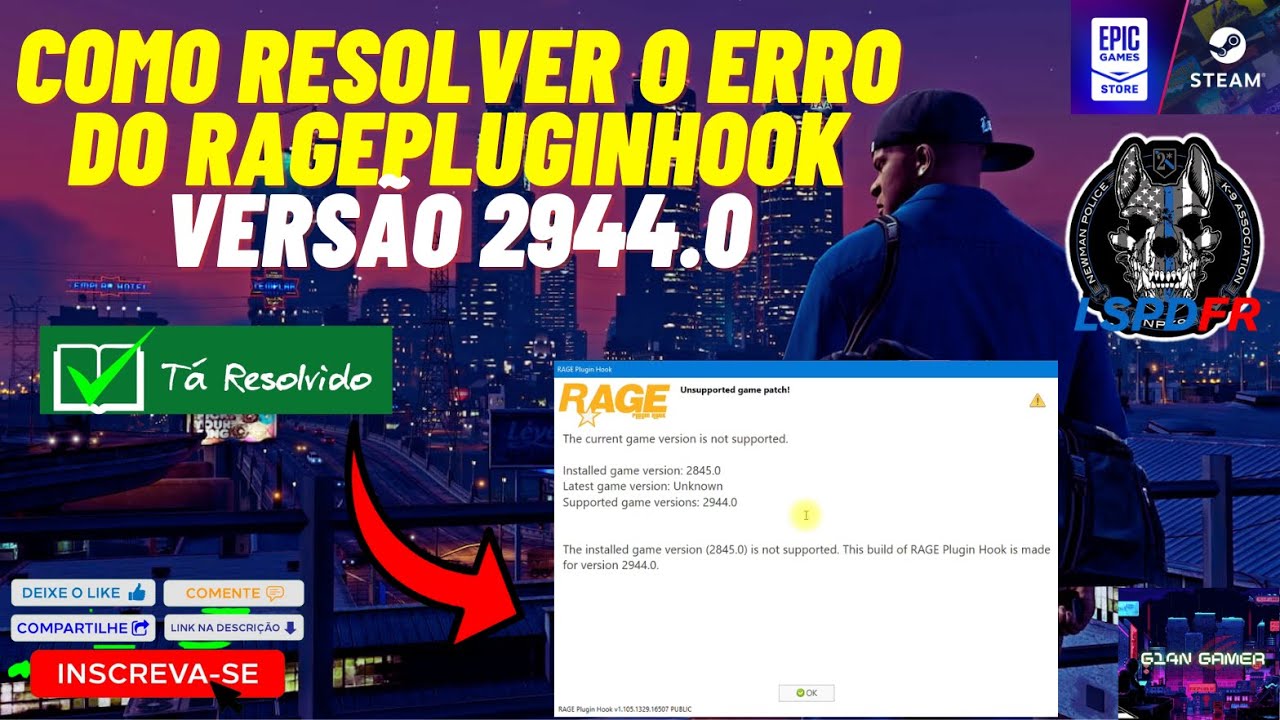 GTA V: COMO RESOLVER O ERRO DO RAGEPLUGINHOOK *VERSÃO 2944* (LSPDFR) ATUALIZADO 2023! - YouTube