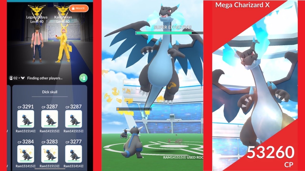 Mega Charizard X duo in partly cloudy - YouTube