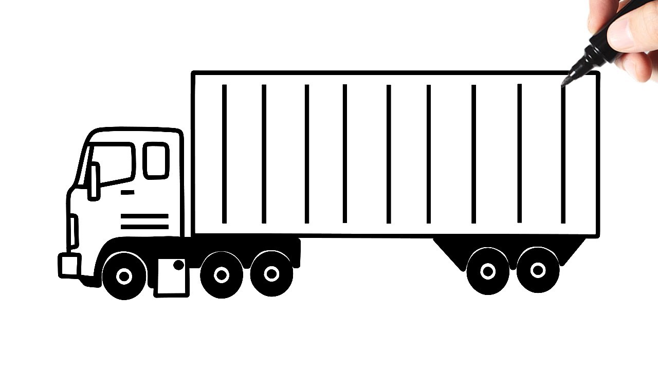 How To Draw A Container Truck Trailer Step By Step - YouTube