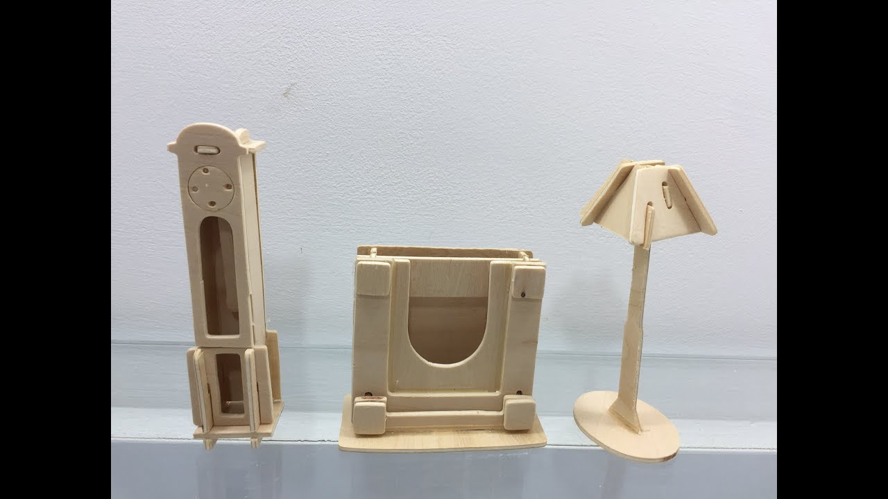DIY Miniature Clock and Lamp ~ 3D Woodcraft Construction Kit - YouTube