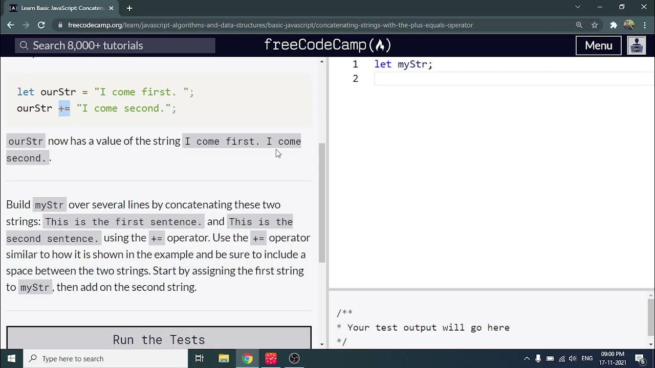 Concatenating Strings with the Plus Equals Operator - Freecodecamp.org | Video 29 | Basic ...