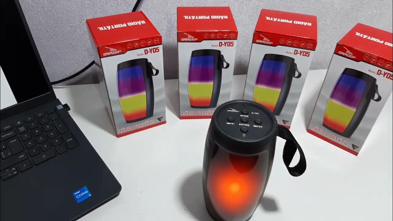 Caixa de som rádio portátil bluetooth pen drive rgb Grasep mod D-Y05 - YouTube