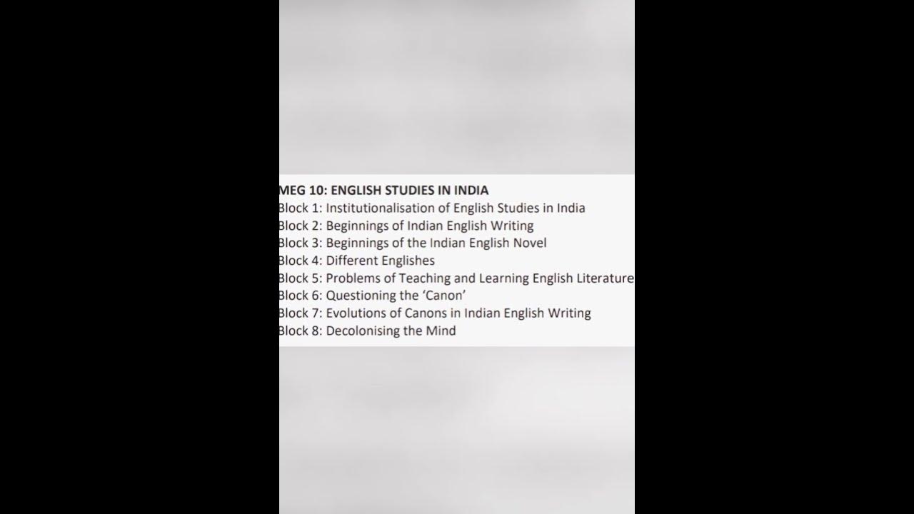 MEG 10 English Studies In India IGNOU MA English Syllabus meg-10-english-studies-in-india-ignou-ma-english-syllabus