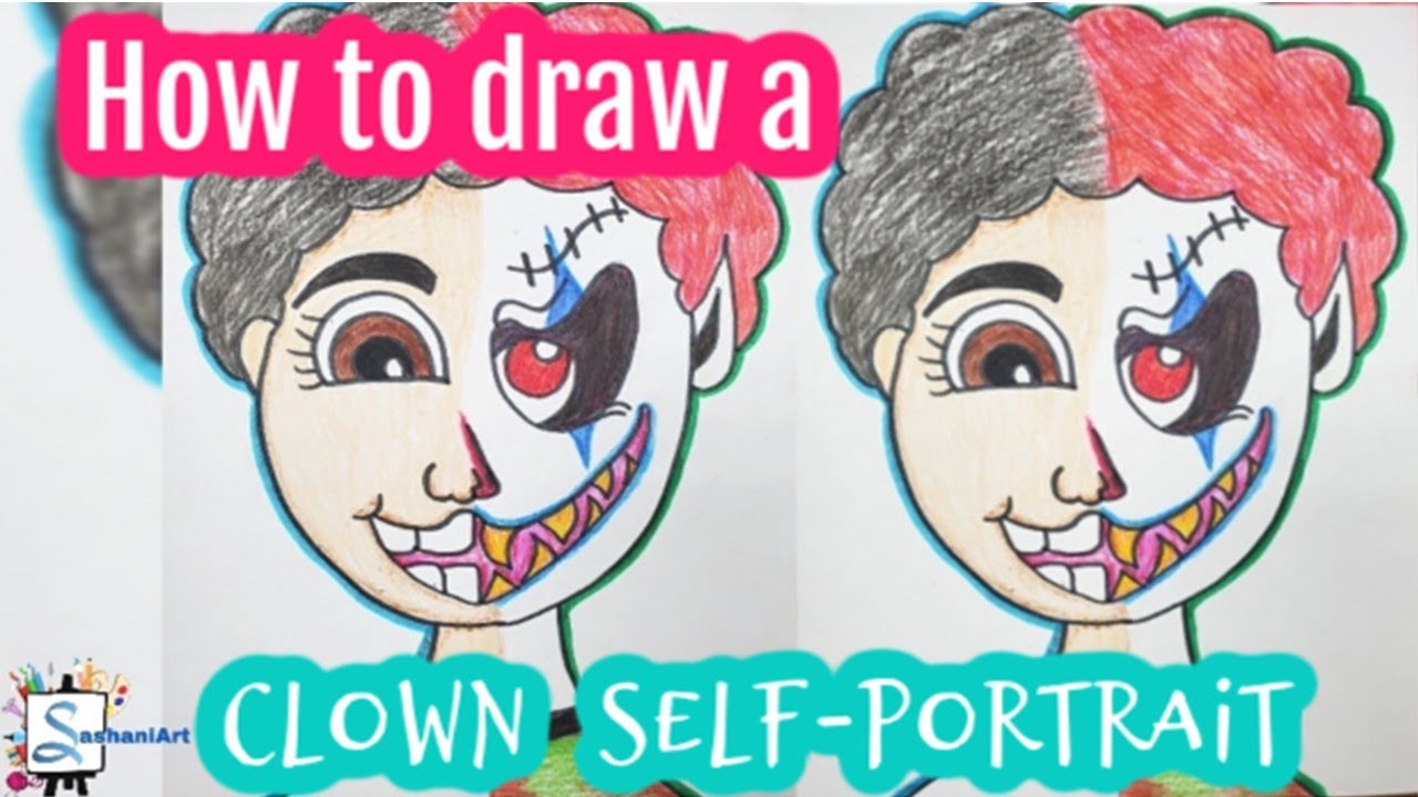 How to draw a Scary Clown Self-Portrait | Monster Week - YouTube
