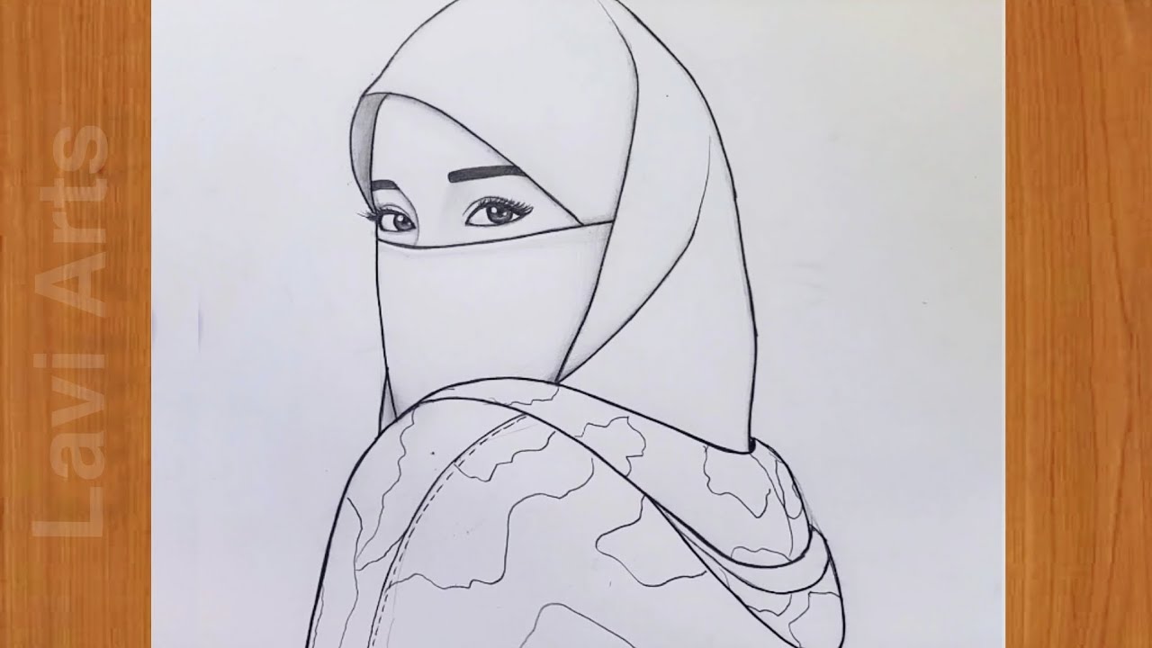 How to Draw Beautiful Girl Wearing Hijab and Uniform | Pencil drawing ...