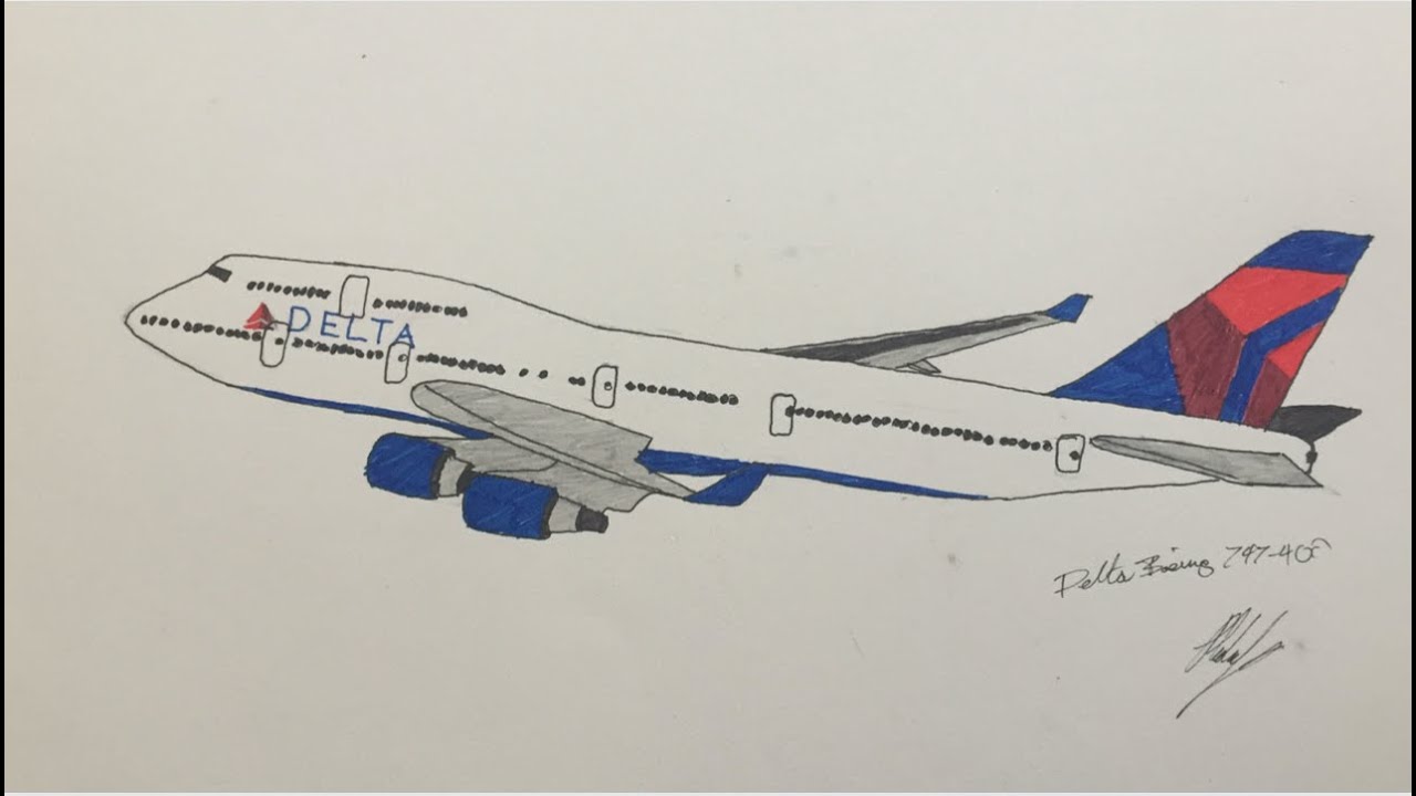 Drawing a Delta Airlines Boeing 747-400 - YouTube