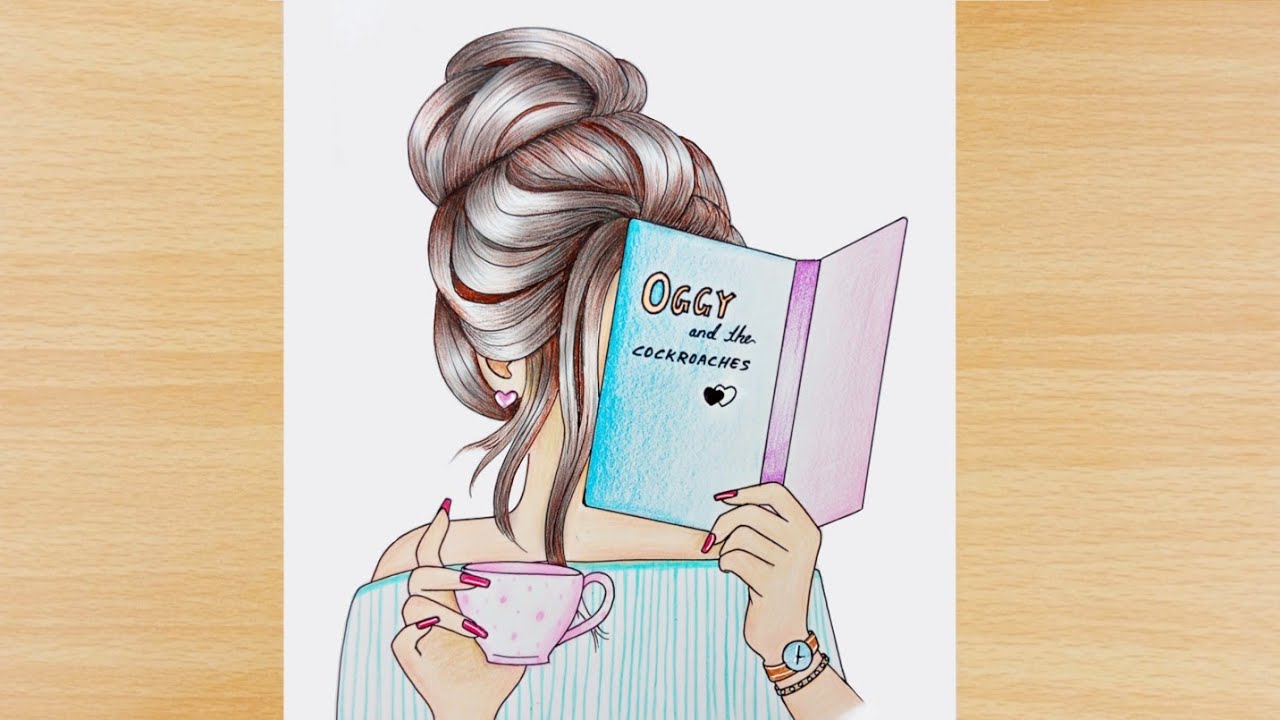 Girl With Book - Easy Step by step | How to draw a girl reading book ...