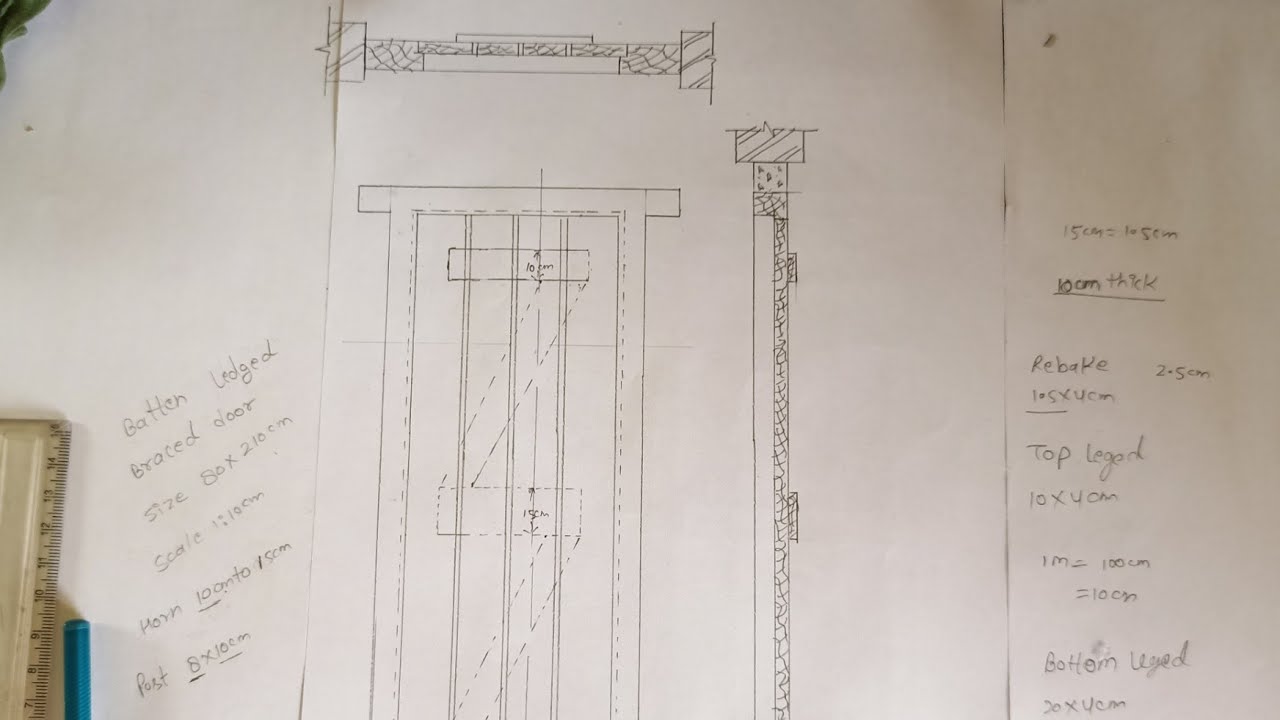 batten ledge braced door || building drawing 3rd semester - YouTube