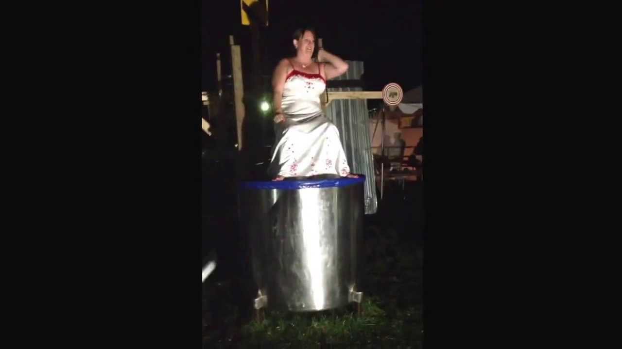 Dunked in a tank of beer on wedding night in wedding dress! - YouTube