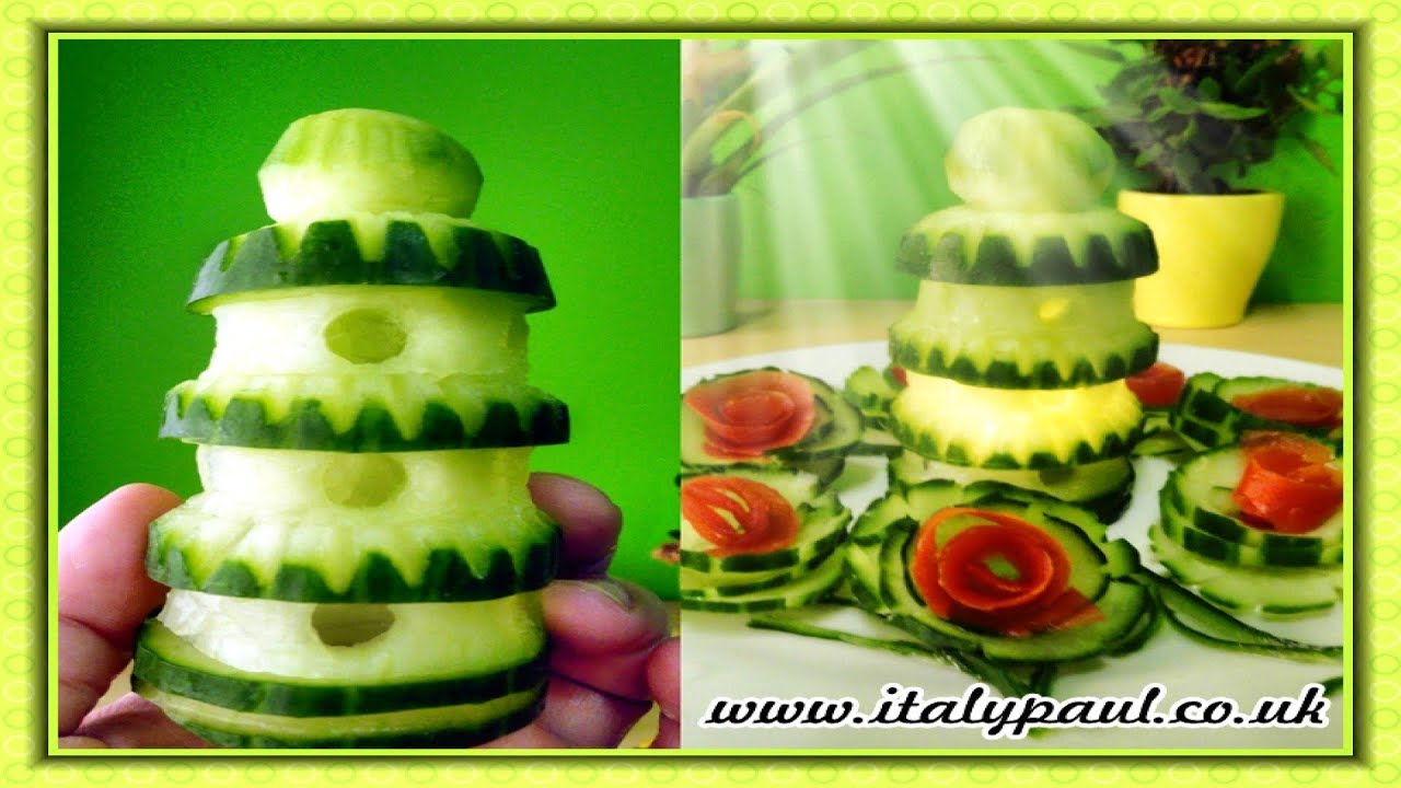 Art In Cucumber Show - Vegetable Carving Tower Garnish - YouTube