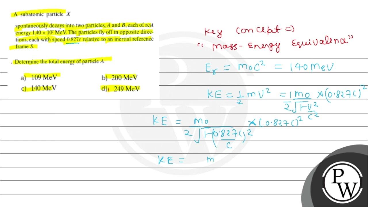 A subatomic particle \( X \) spontaneously decays into two particles, \( A \) and \( B \), each ...
