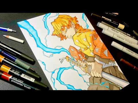 Drawing ZENITSU from DEMON SLAYER - Thunder Breathing - Speed Drawing ...