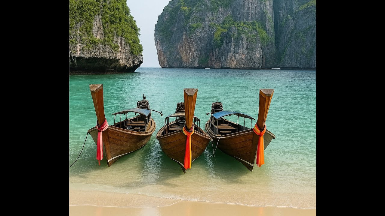 Tropical Longtail Boats – Relaxing Beach View with Calm Waves and ...