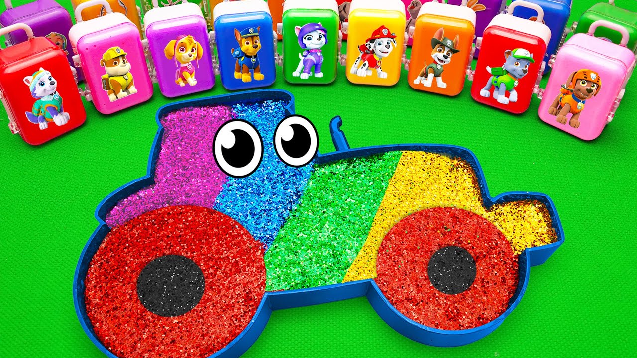 Rainbows SLIME 🌈 Making Glitter Tractor Bathtub with Paw Patrol ...