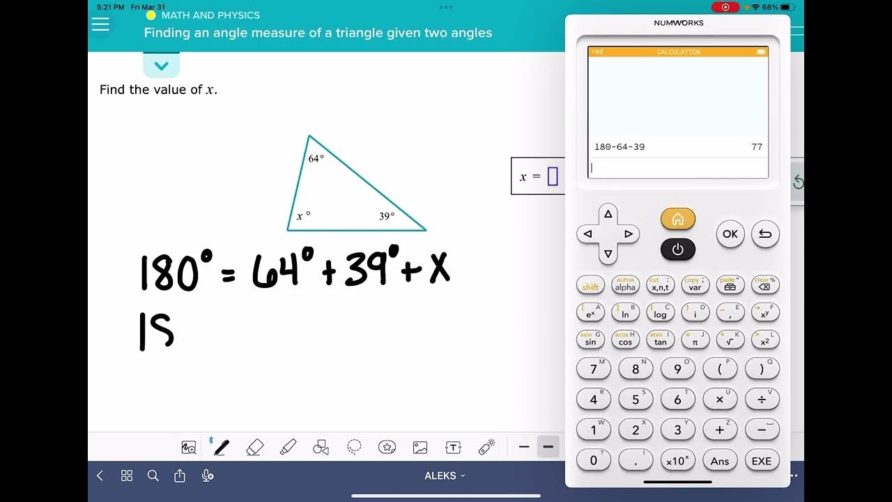 ALEKS: Finding an angle measure of a triangle given two angles - YouTube
