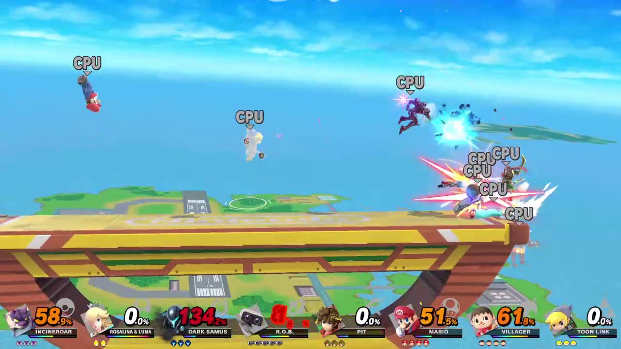 Super Smash Bros Ultimate 8 Player CPU Battle on Pilotwings Omega Form ...