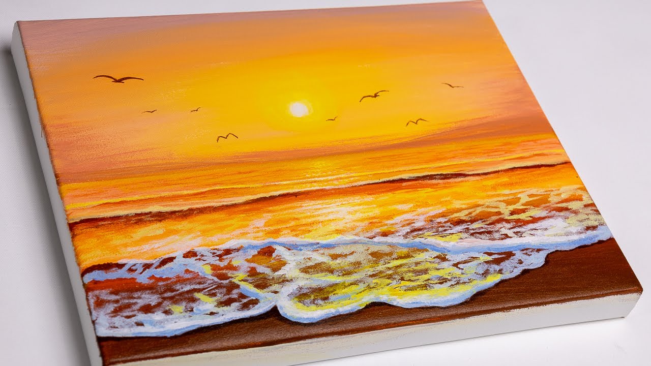 Beach painting | Beach sunset Acrylic Painting | Aham Art - YouTube