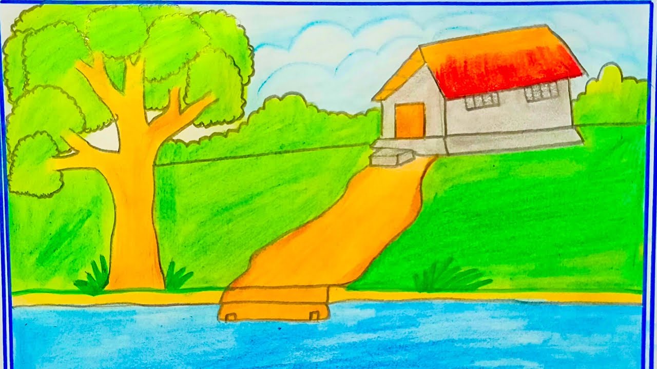 How To Draw A Beautiful landscape sketch Drawing!! Drawing tutorial for ...