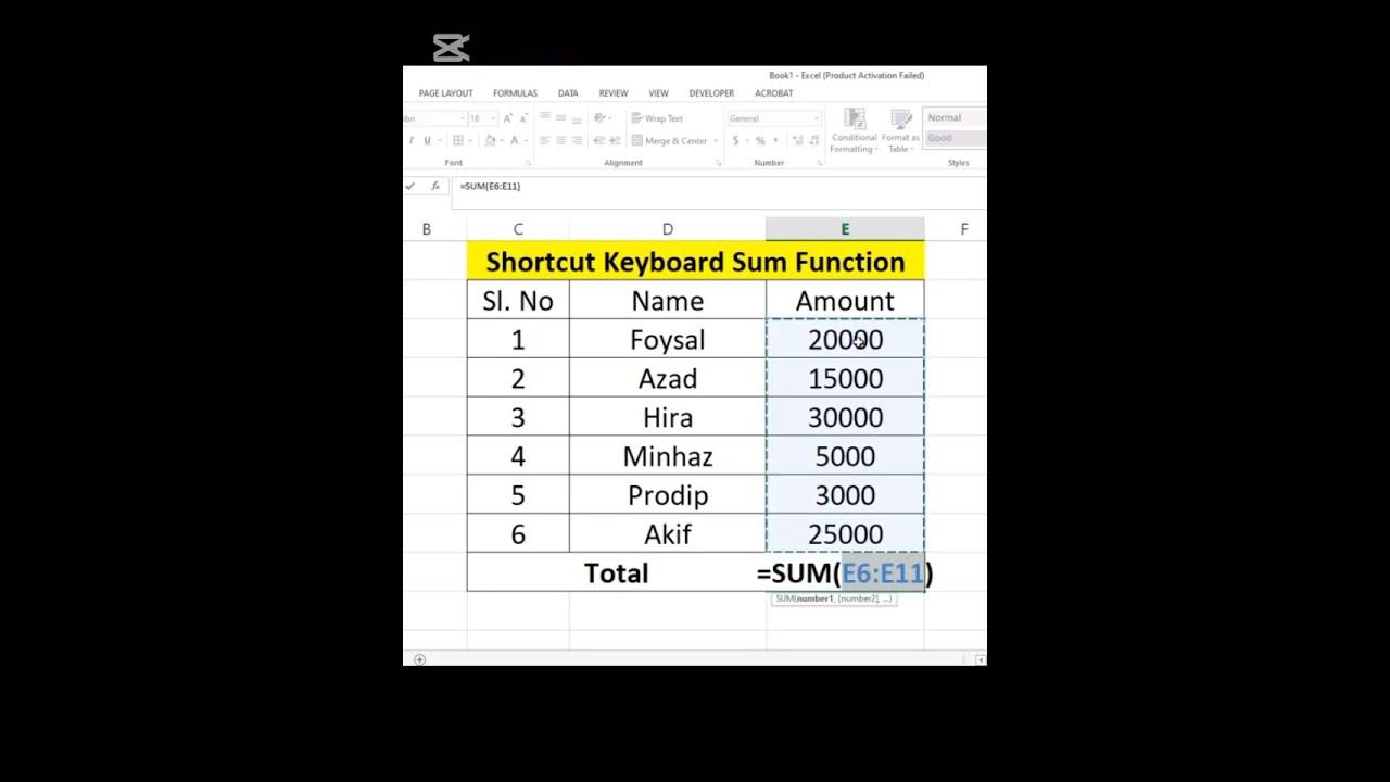 MS Excel Shortcut SUM Function #shortvideo #viralvideo - YouTube