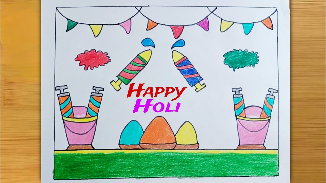 Holi Drawing | Happy Holi drawing Easy | Beautiful Holi Card drawing ...