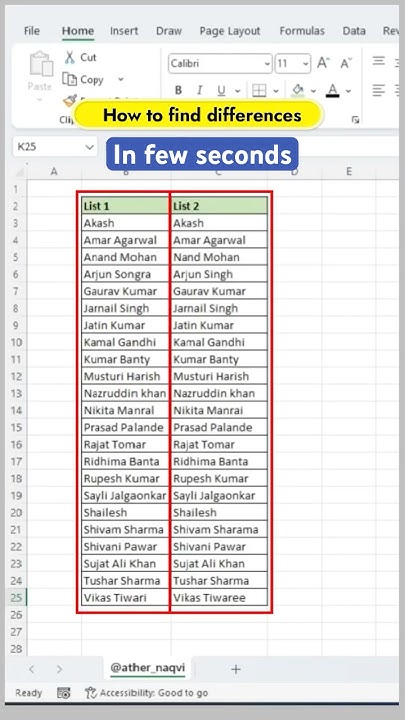 How to find differences in few seconds in excel l excel tips and tricks ...
