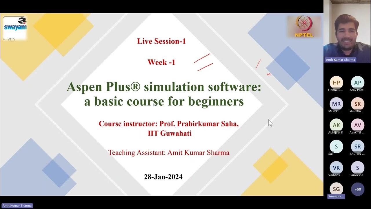 NPTEL | Aspen Plus® Simulation Software: A Basic Course For Beginners | Week 1 | Live Session 1 ...