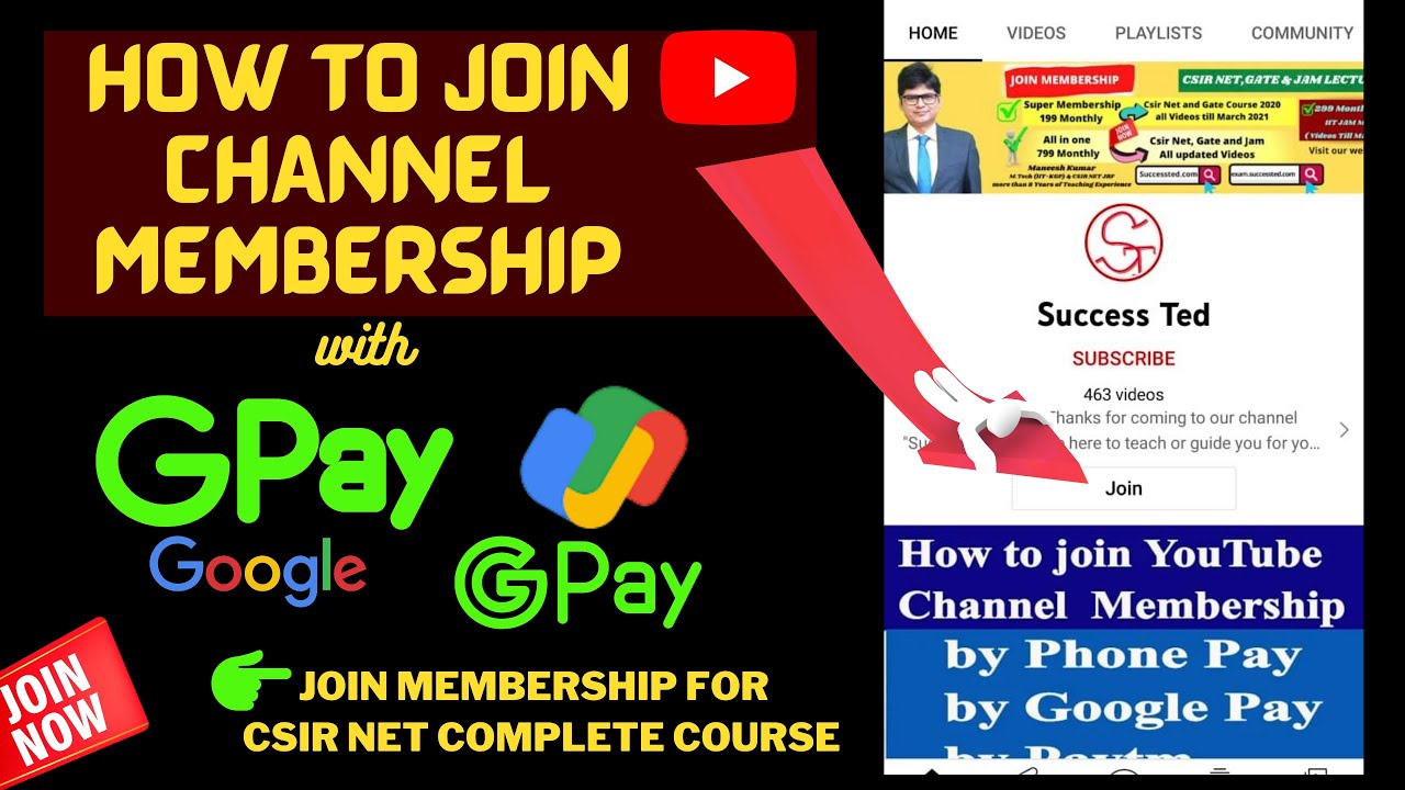 How to Join Youtube membership with Google Pay | Join paid membership ...