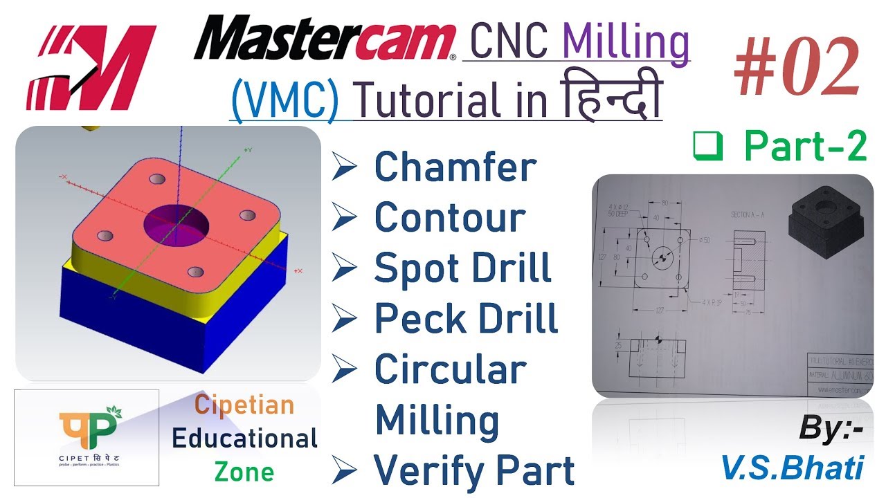 Mastercam Mill 2D Tutorial - Facing || Drill II Circular Mill || Contour ||Chamfer | 2D ...