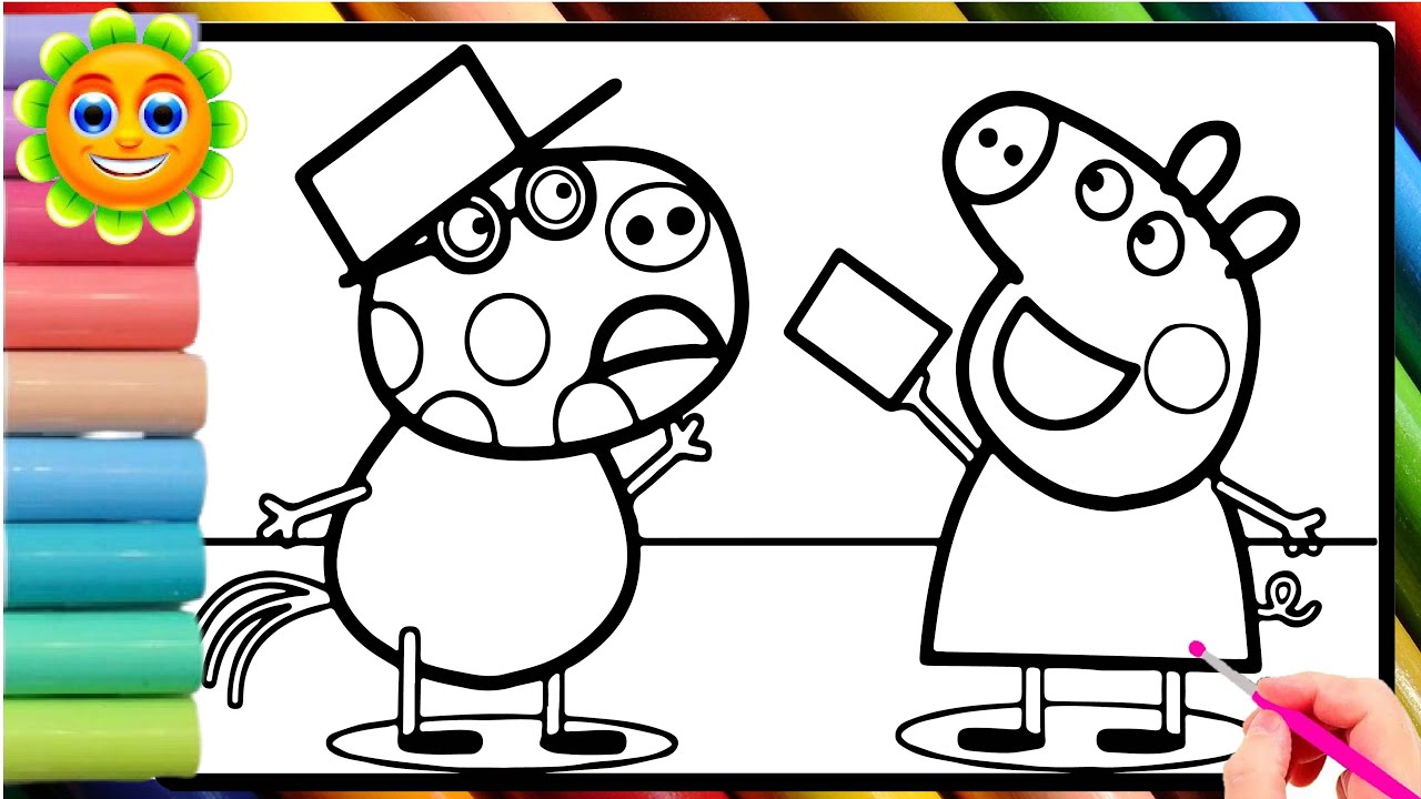 Drawing and Coloring Peppa Pig playing || Peppa Coloring Book with Kids ...