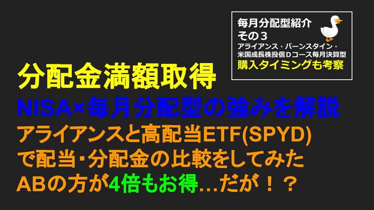 NISA満額の毎月分配型は月いくら貰える？金額を高配当ETF(SPYD)の配当金とも比較してみた #投資信託 #ゆっくり #高配当 #毎月分配型 #NISA #アライアンス・バーンスタイン ...
