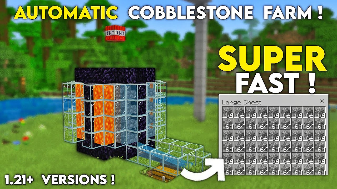 FULLY AUTOMATIC COBBLESTONE FARM For Minecraft Bedrock 1.21! - YouTube