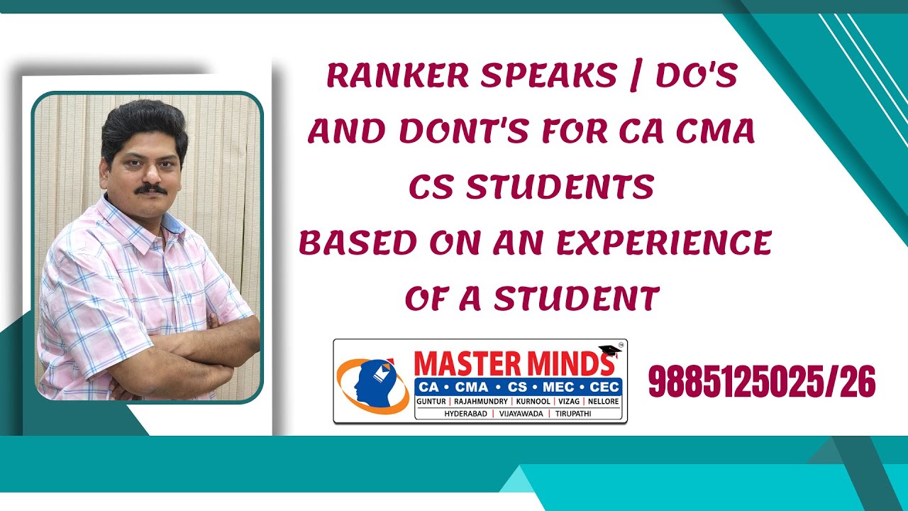 RANKER SPEAKS | DO'S AND DONT'S FOR CA CMA CS STUDENTS BASED ON AN ...