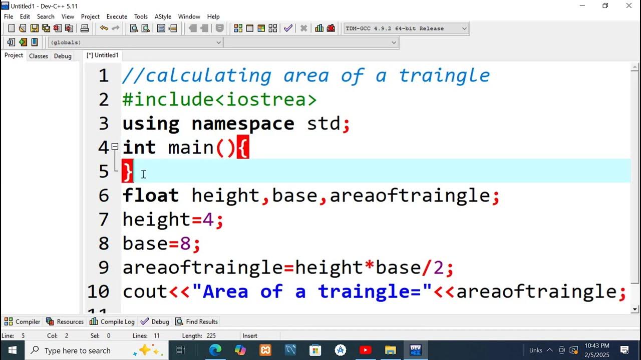c++ area of triangle #computerprogramming - YouTube