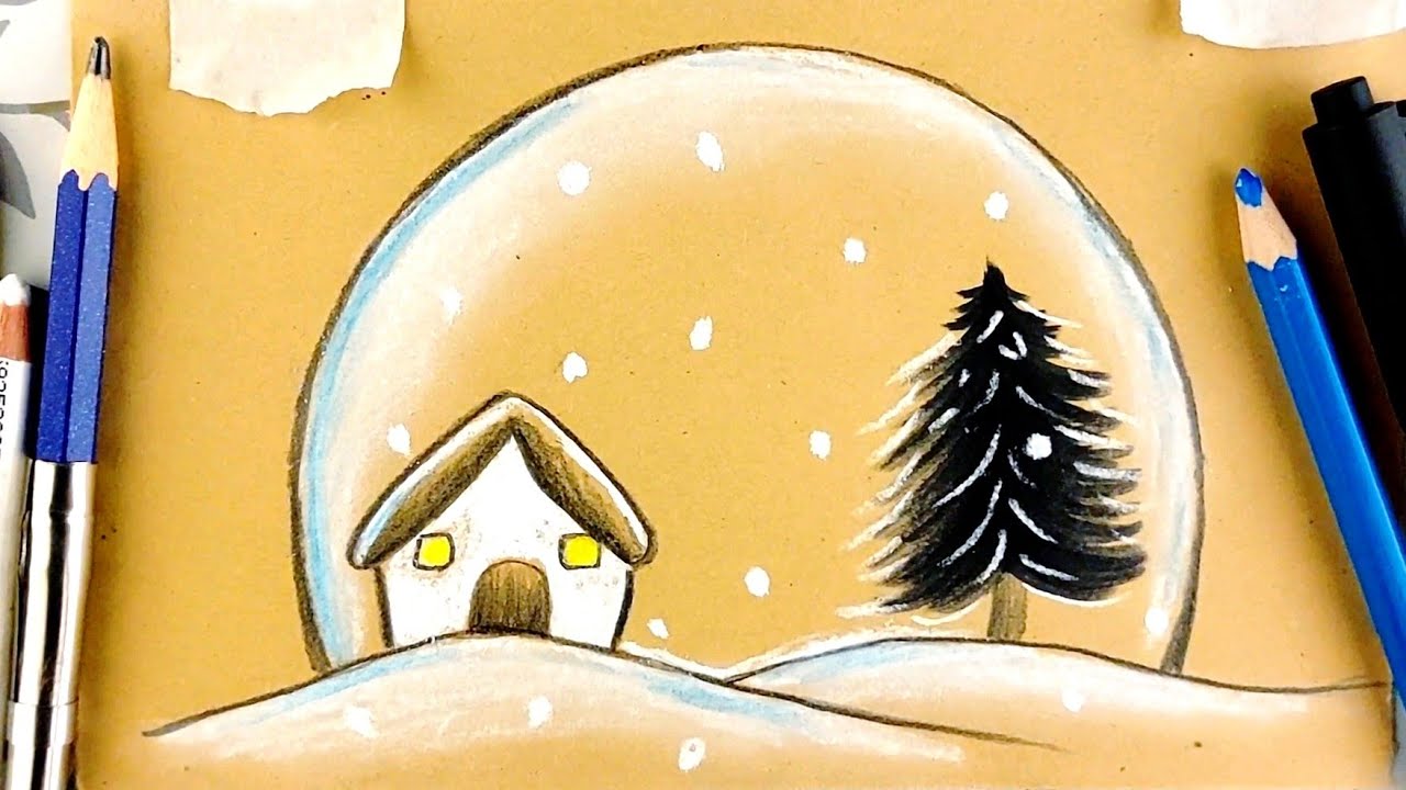 Simple and easy winter landscape to draw/ How to draw a winter ...