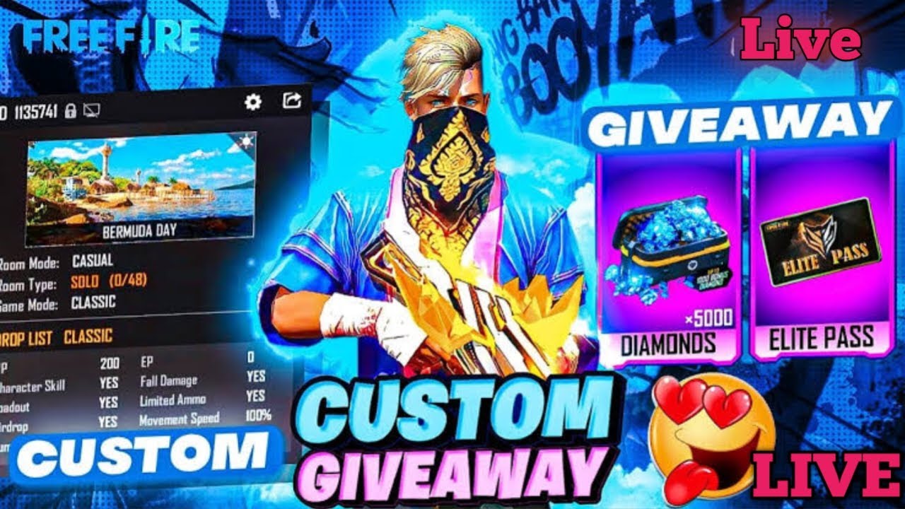 10K DAIMOND GIVEWAY FREE FIRE LIVE BR CUSTOM GIVEWAY | GARENA FREE FIRE ...