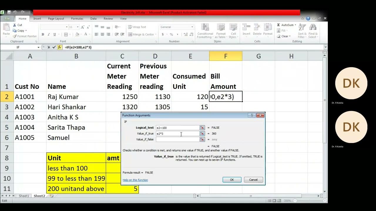 Electricity Bill Calculation using Excel - YouTube