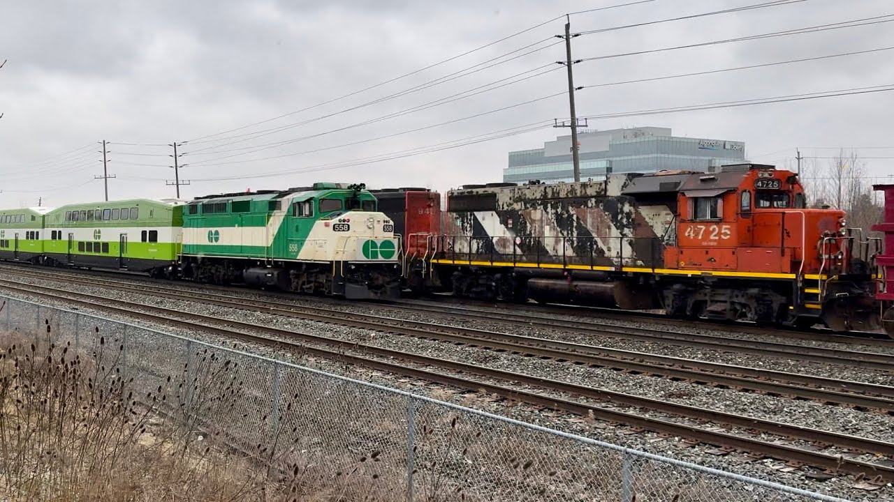 CN GP40-2 & GP38-2 Overtaken by Niagara Falls-Bound GO Transit F59PH ...