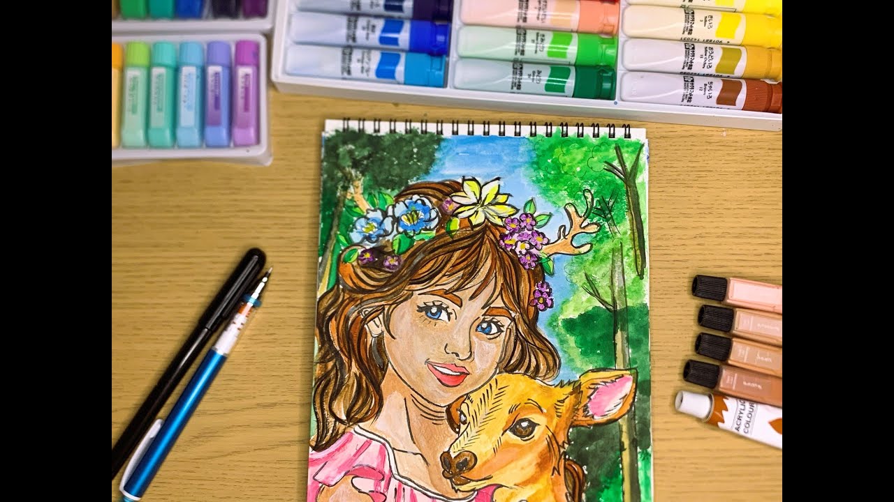 Forest Fairy and Her Fawn/ Step-by-Step Drawing and Painting Tutorial ...