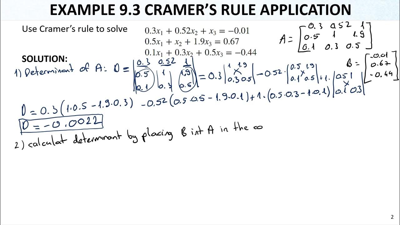 Numerical Methods Lec25 Ch09 Linear Equations4 Cramers Rule based on determinant to solve ...